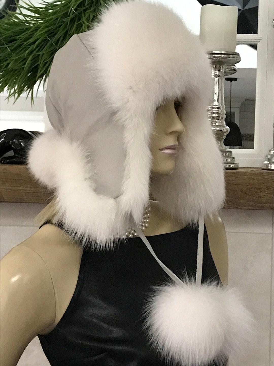 Women Authentic WHITE FOX Fur LEATHER Trooper Hat - Etsy