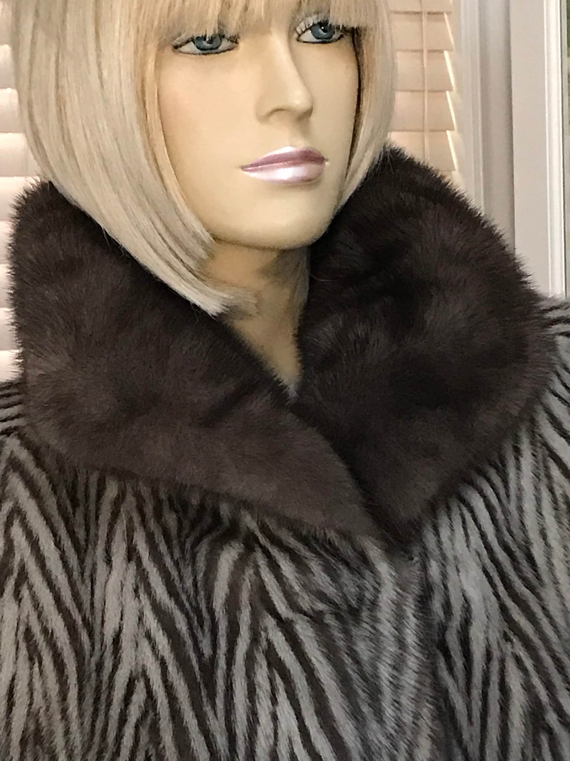 Women Gorgeous Blue Iris Grey Chevron Style Mink Fur Coat Sz. 12 - Etsy