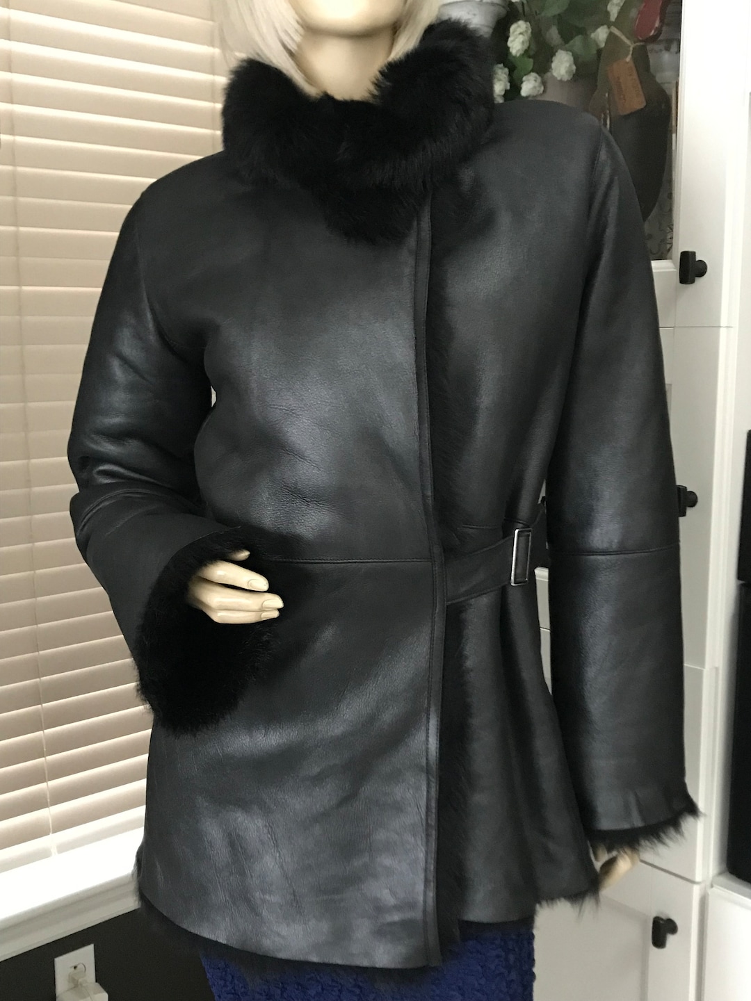 Women Black Authentic MACKAGE SHEARLING Sheepskin Fur Jacket Coat Sz ...