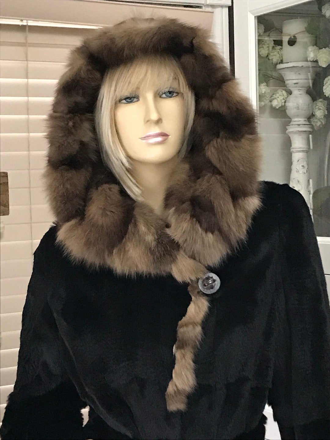 Women Beautiful Black Sheared Beaver Fur Coat W/belt & Sable Fur Hood ...