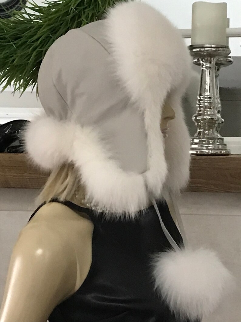 Women Authentic WHITE FOX Fur LEATHER Trooper Hat - Etsy