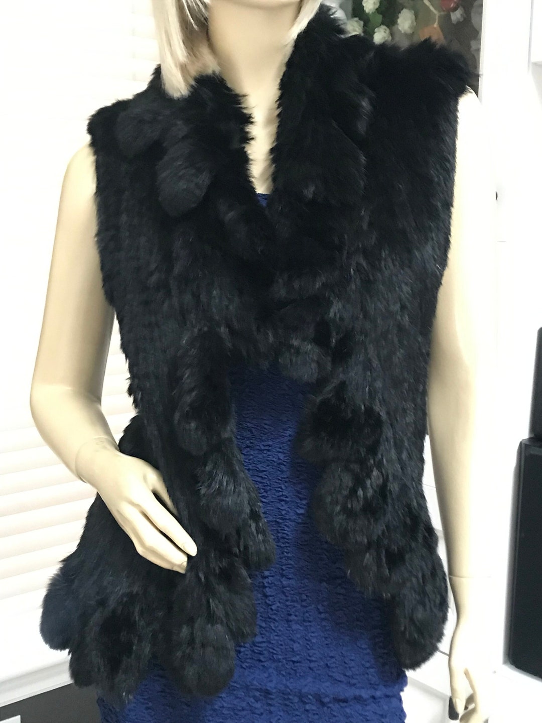 Women Beautiful Black Knitted Rabbit Fur Vest Sz. Small - Etsy