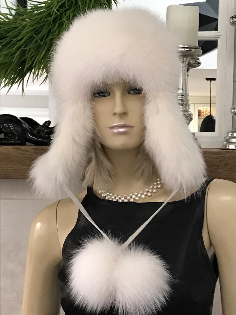 Women Authentic WHITE FOX Fur LEATHER Trooper Hat - Etsy