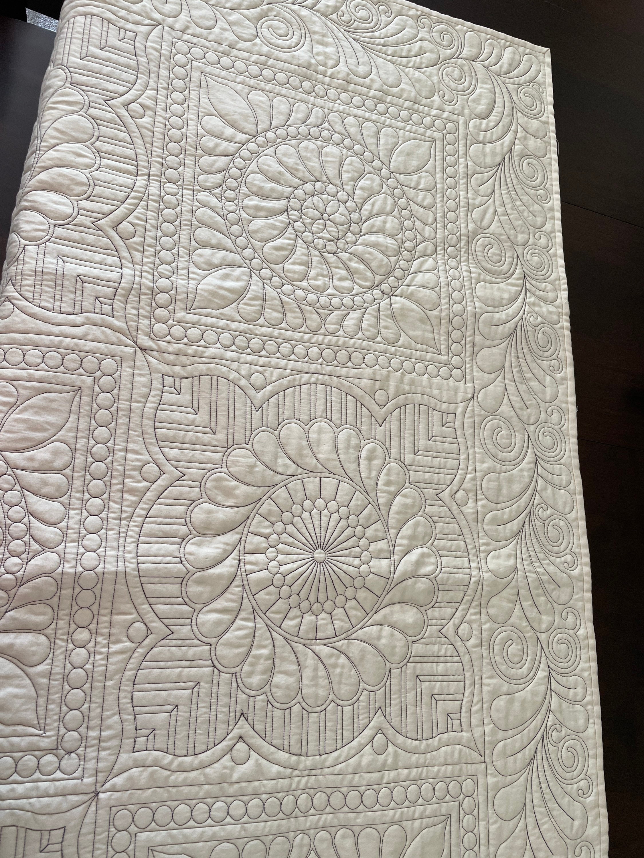 52" Whole Cloth Quilt in Ivory With Blue Stitching - Etsy