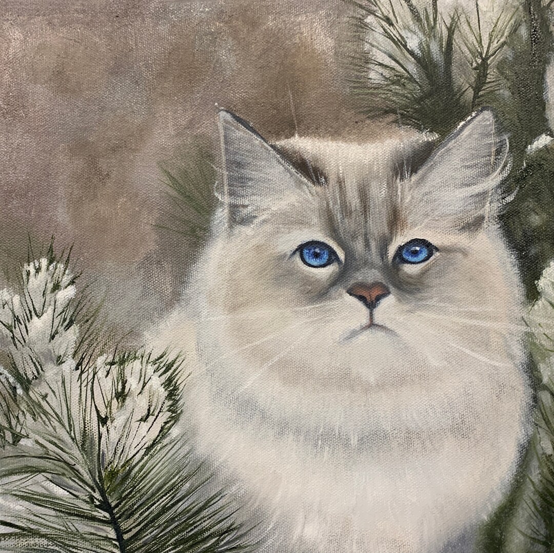 Original Cat Oil Painting Wall Decor Art Cat Painting Cat Themed Office ...