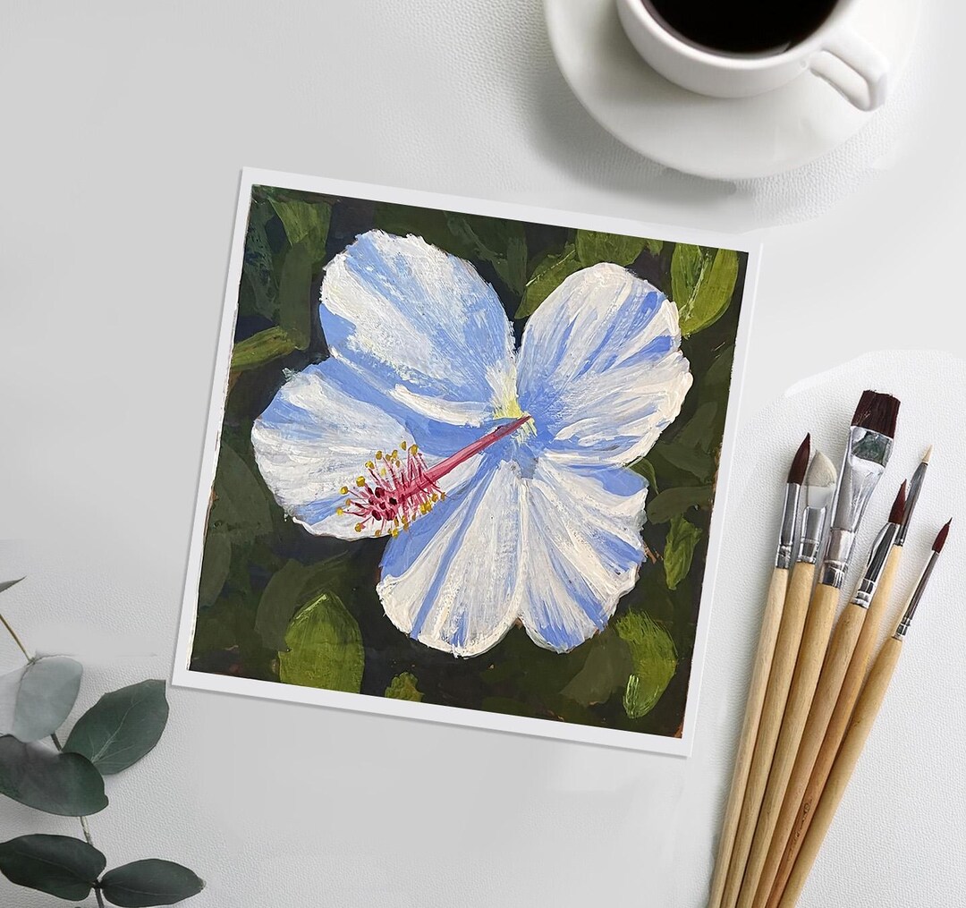 ART PRINT - Hibiscus Gouache Painting Print Wall Decor Art White Flower ...