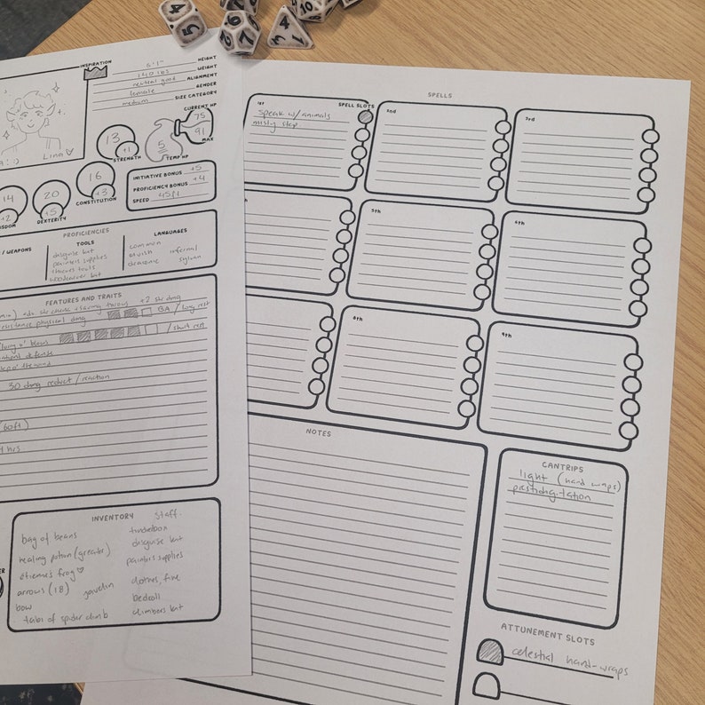 Dnd Character Sheet for 5th Edition Dungeons and Dragons, Printable and ...