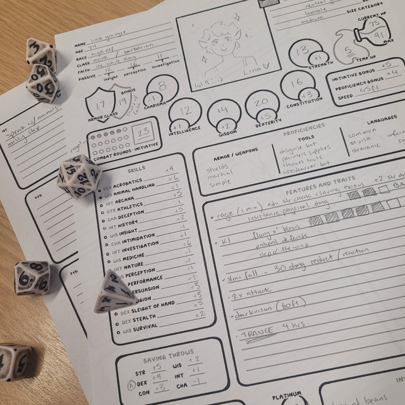 Dnd Character Sheet for 5th Edition Dungeons and Dragons, Printable and ...