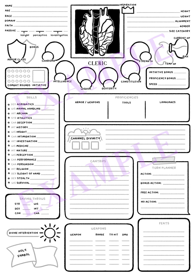 Dnd Cleric Character Sheet for 5th Edition Dungeons and Dragons ...