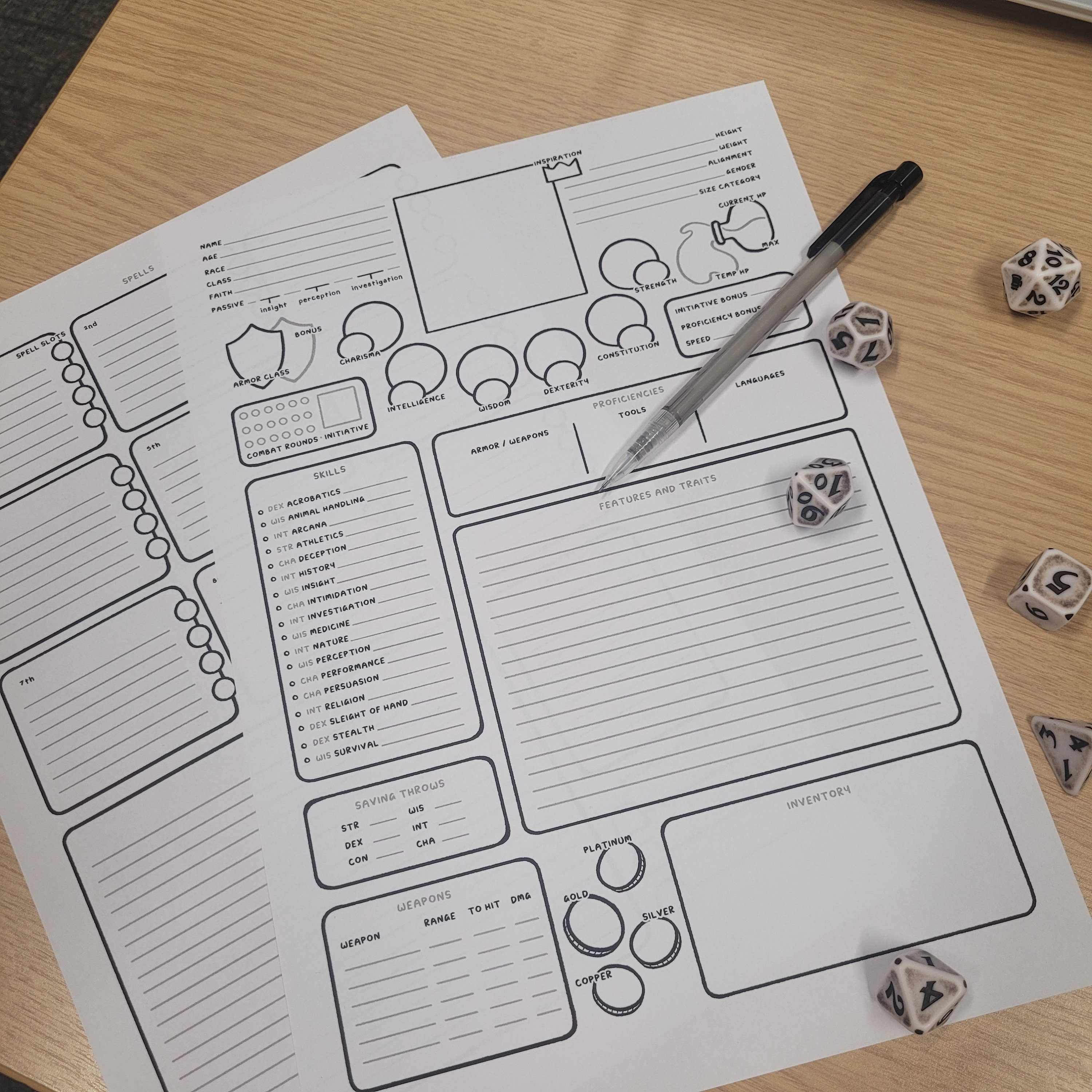 Dnd Character Sheet for 5th Edition Dungeons and Dragons, Printable and ...