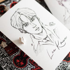 Lee Know From Stray Kids Mini Print Poster SKZ Lee Minho Drawing ...