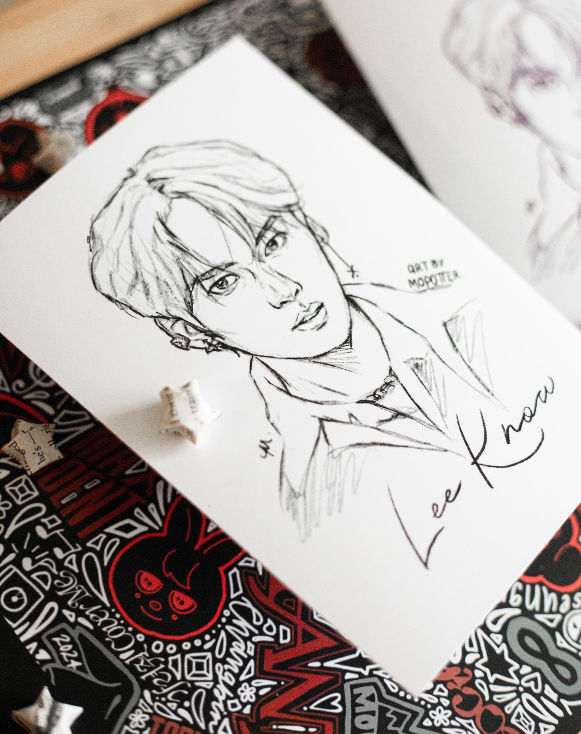 Lee Know From Stray Kids Mini Print Poster SKZ Lee Minho Drawing ...