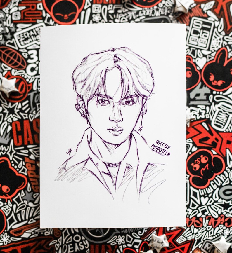 Lee Know From Stray Kids Mini Print Poster SKZ Lee Minho Drawing ...
