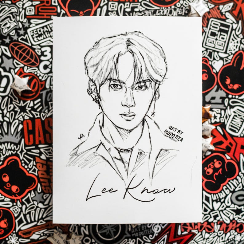 Lee Know From Stray Kids Mini Print Poster SKZ Lee Minho Drawing ...
