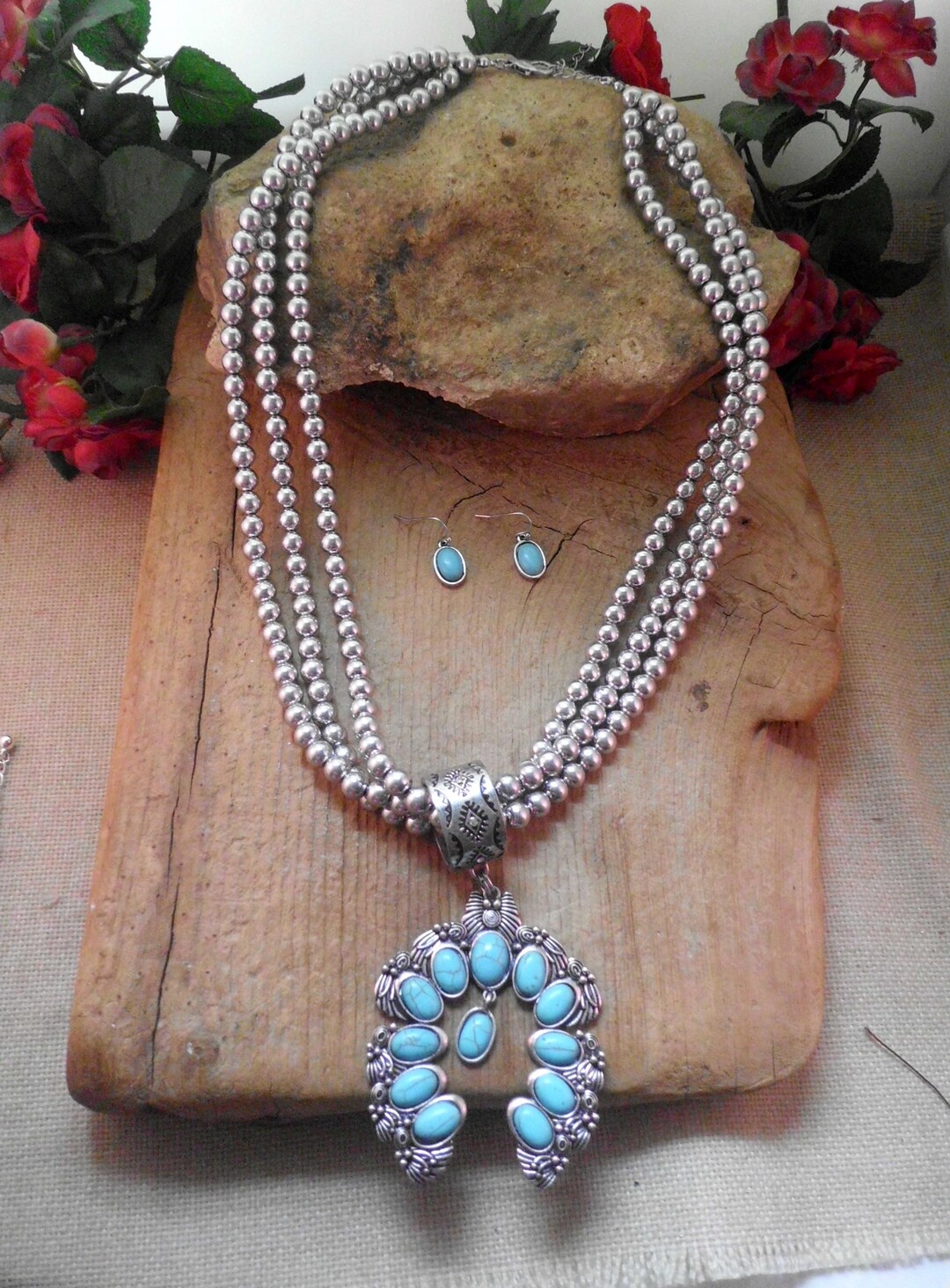 Squash Blossom Naja Acrylic Bead Necklace Set Boho Tribal Cowgirl - Etsy