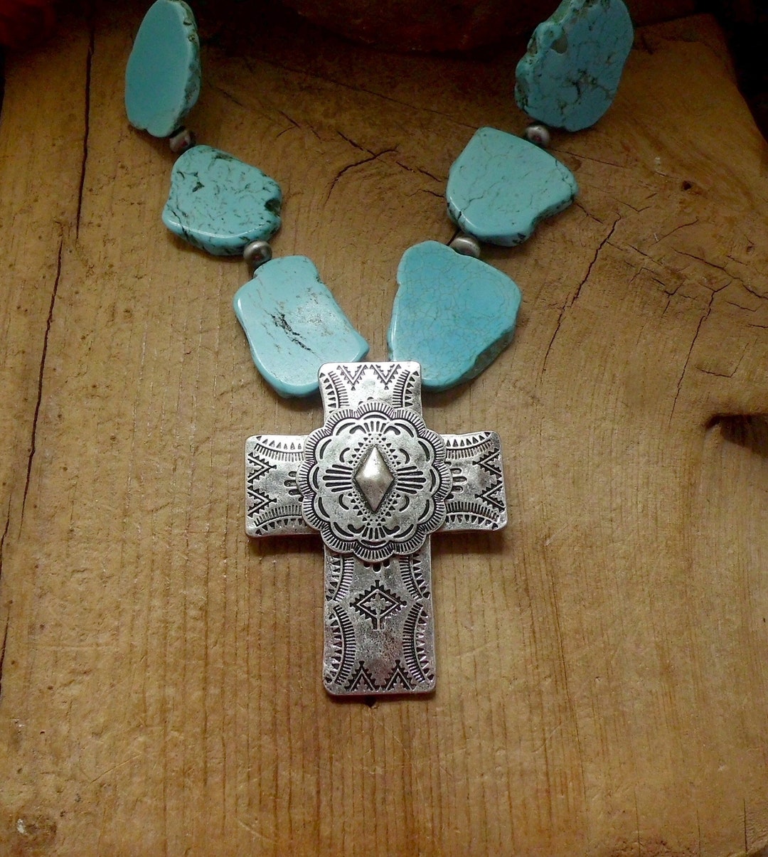 Southwest Turquoise Slab Navajo Style Beads Necklace - Etsy