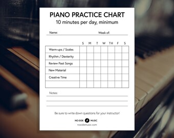 Piano Practice Log Chart - Etsy