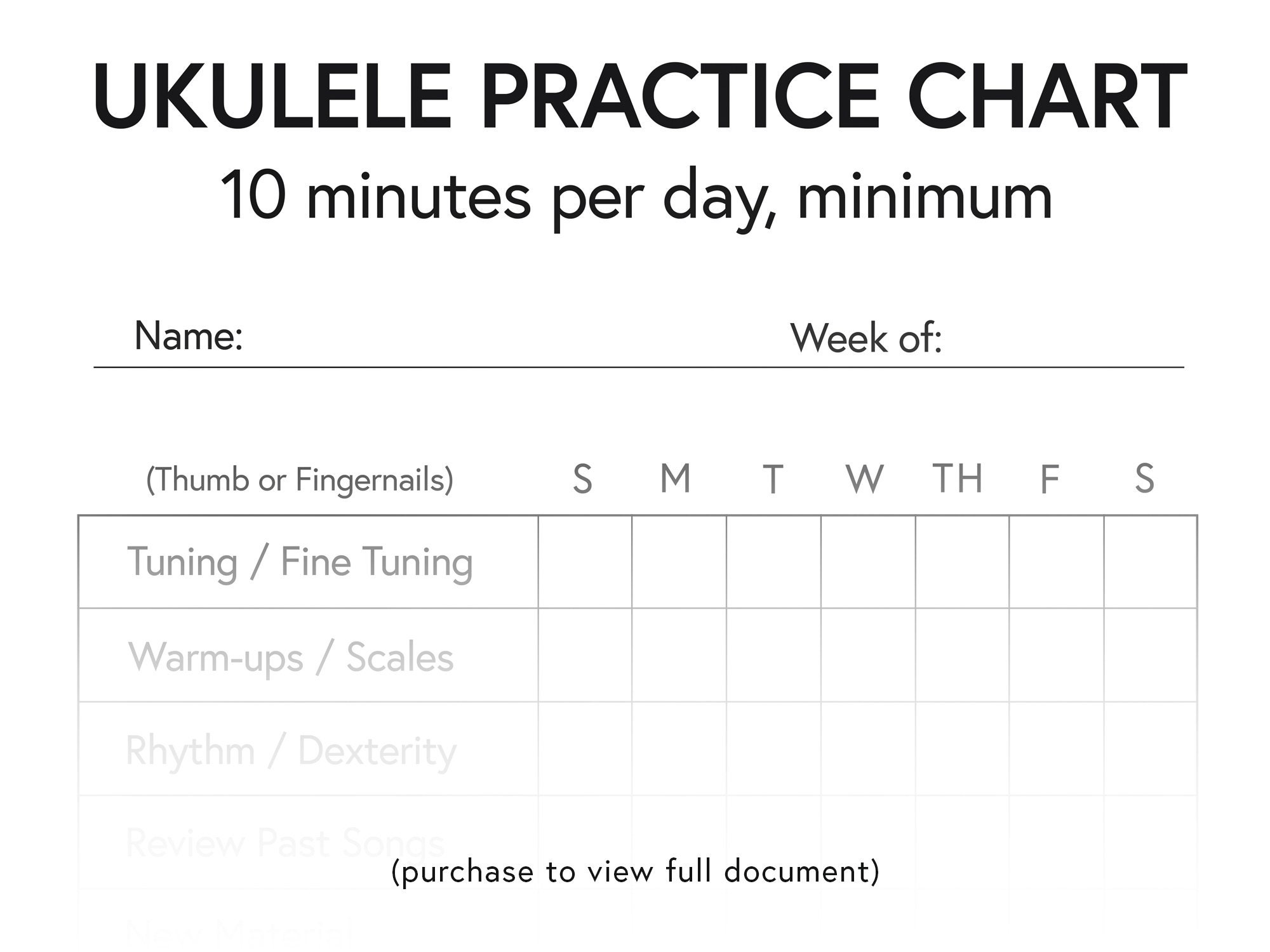 Ukulele Practice Chart - Digital Download, Printable Practice Log ...