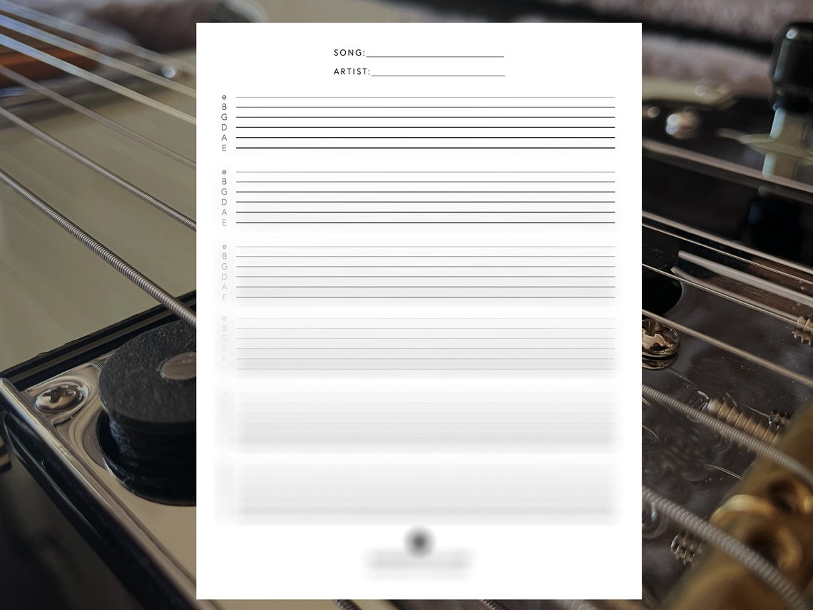 Blank Guitar Tab Digital Download, Printable Tab Sheet, Guitar, Musical ...
