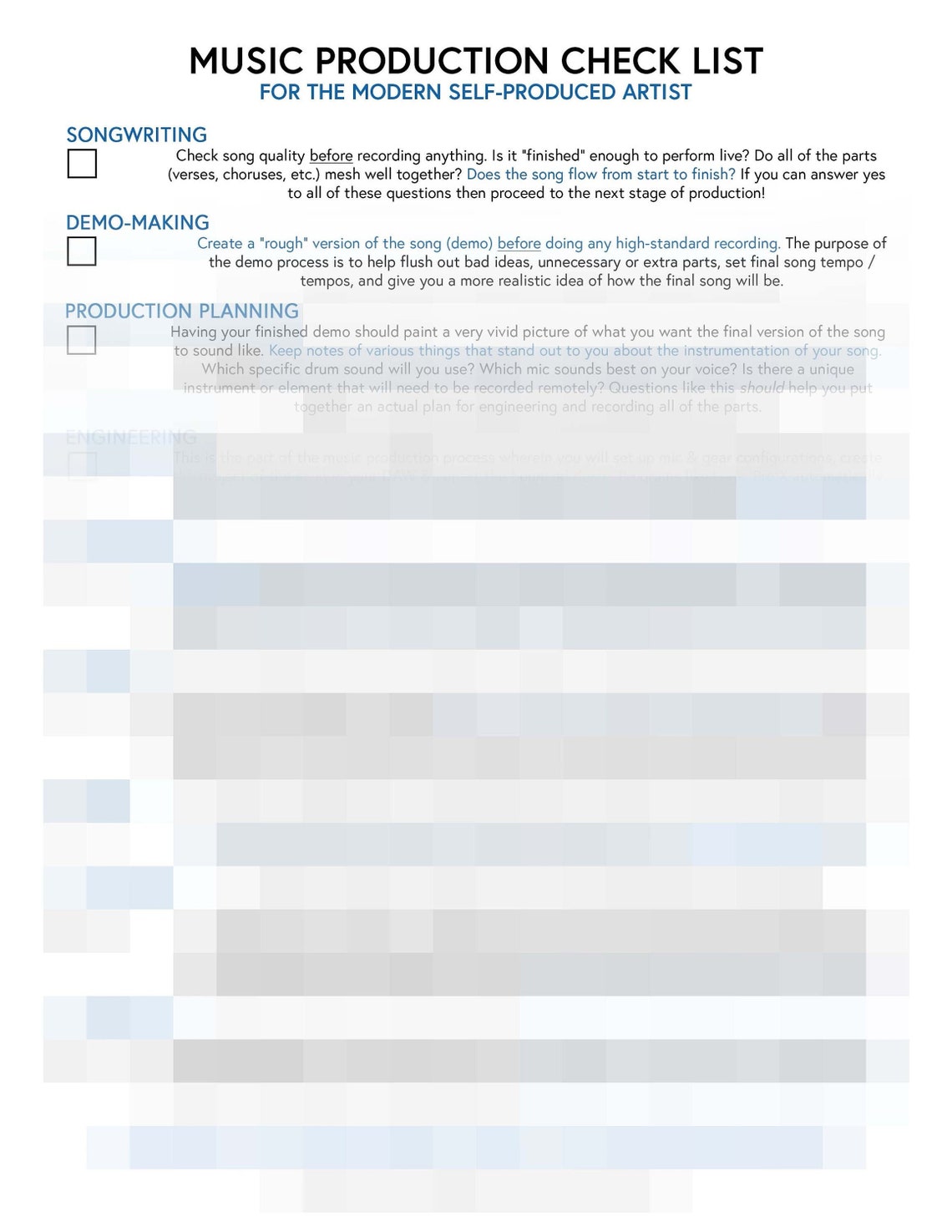 Music Production Check List -digital Download, Printable, Musical ...
