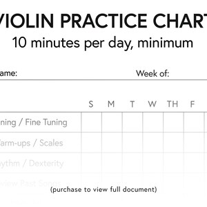 Violin Practice Chart - Digital Download, Printable Practice Log ...
