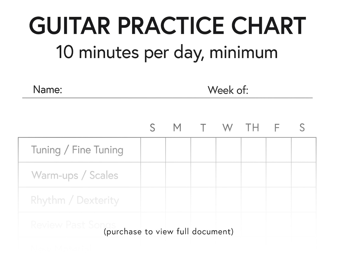 Guitar Practice Chart - Digital Download, Printable Practice Log ...
