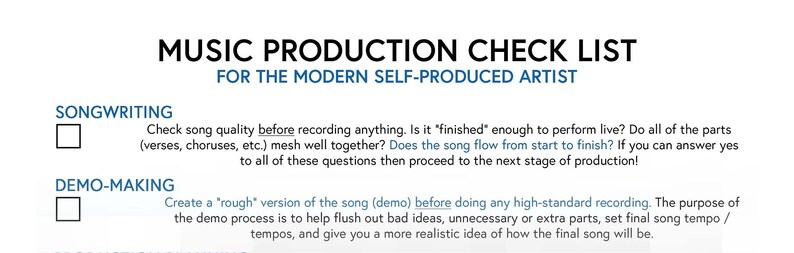 Music Production Check List -digital Download, Printable, Musical ...