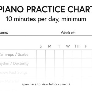 Piano Practice Chart - Digital Download, Printable Practice Log ...