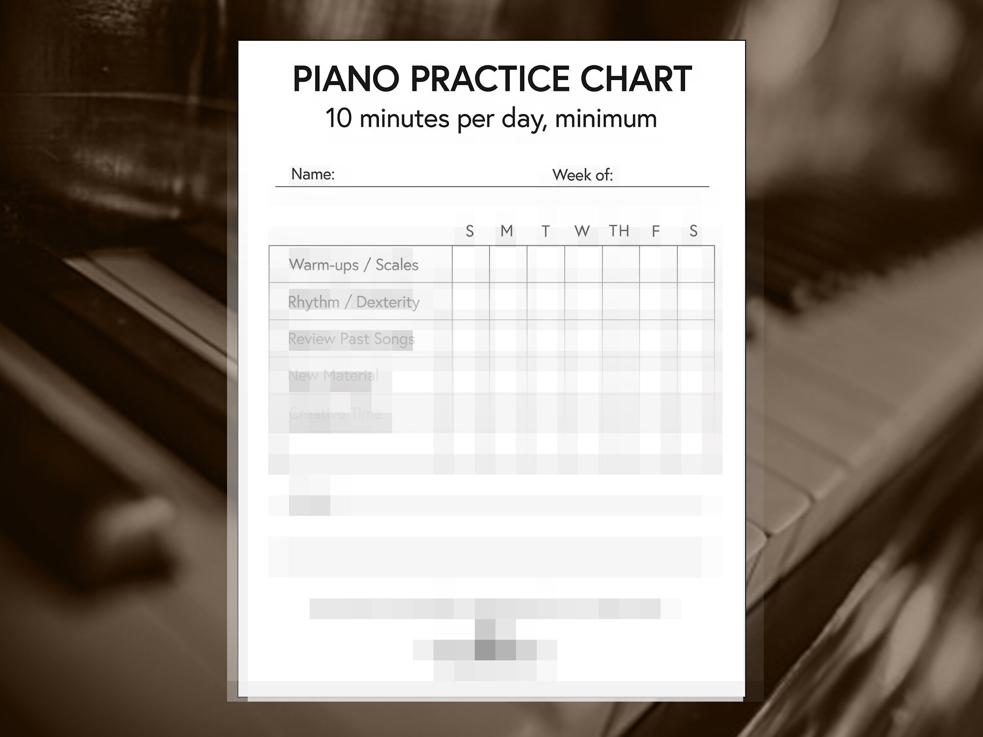 Piano Practice Chart - Digital Download, Printable Practice Log ...