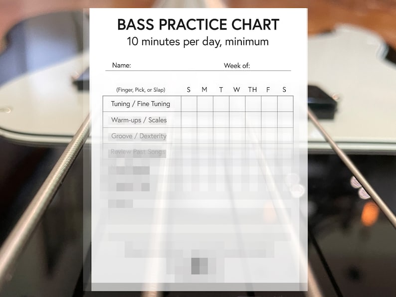 Bass Practice Chart - Digital Download, Printable Practice Log, Musical ...