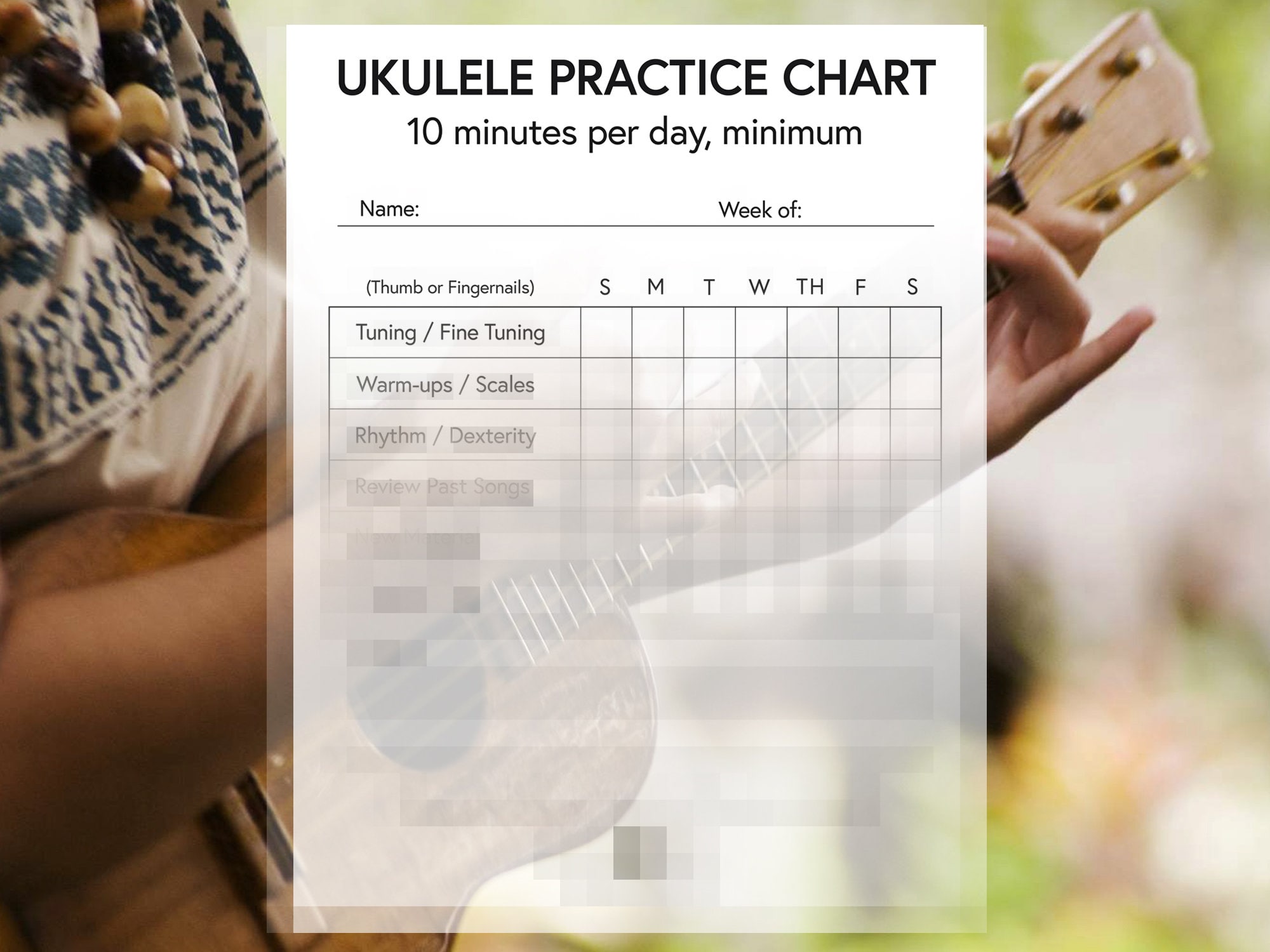 Ukulele Practice Chart - Digital Download, Printable Practice Log ...