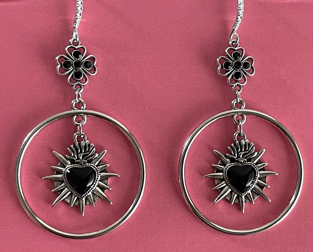 Sagrado Corazon Hoop Earrings, Sagrado Corazón Earrings, Sacred Heart ...
