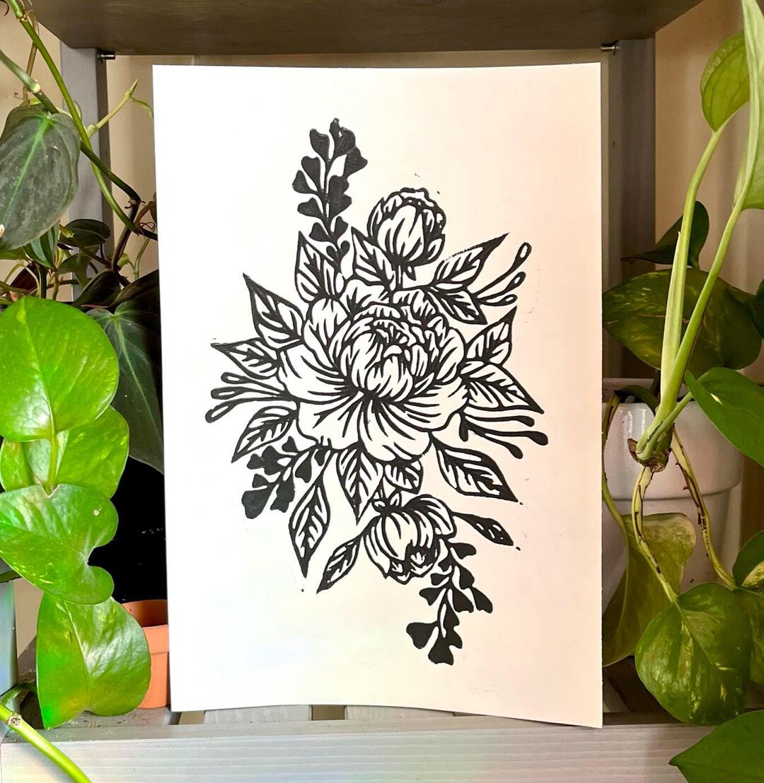 PEONY Linocut Print - Etsy