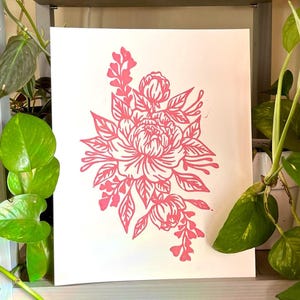 PEONY Linocut Print - Etsy