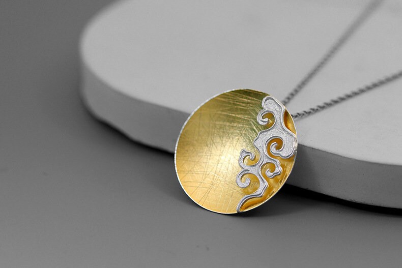 Wind Cloud Disc Necklace-Sterling Silver Disc Cloud Charm | Etsy