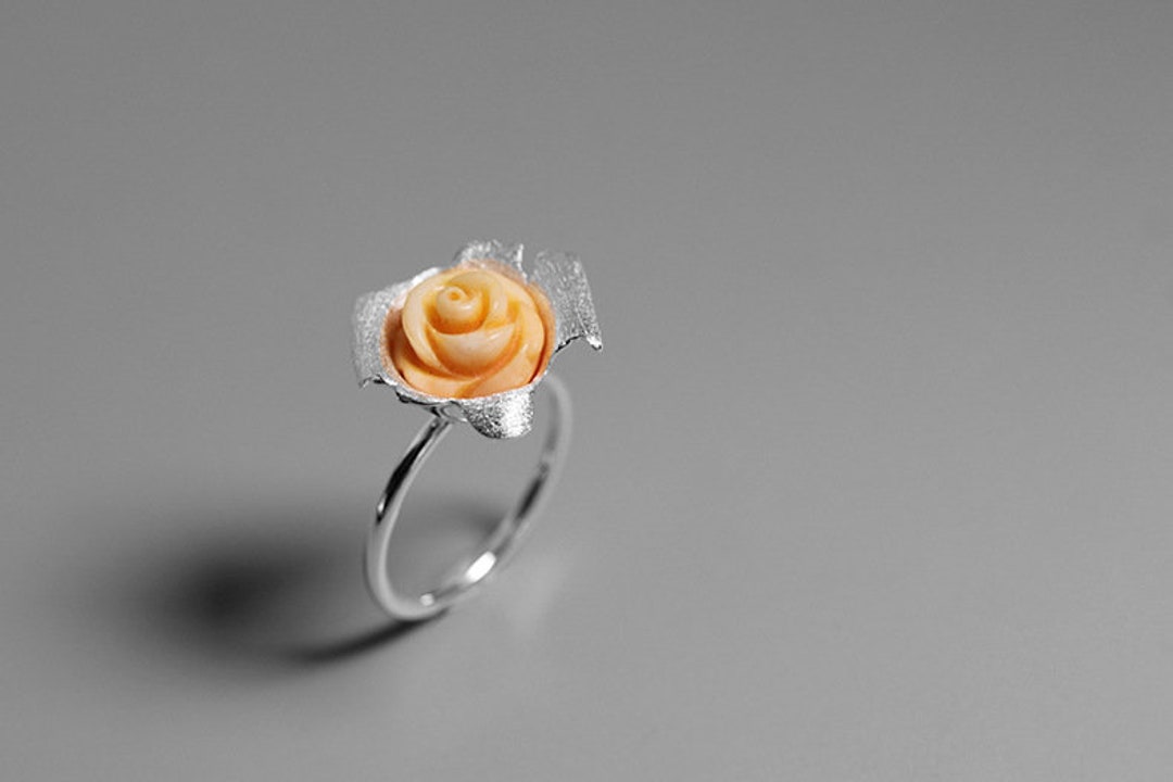 Yellow Rose Ring-sterling Silver Carved Flower Open Ring-10mm - Etsy
