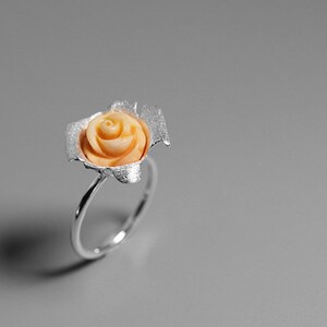 Yellow Rose Ring-sterling Silver Carved Flower Open Ring-10mm - Etsy