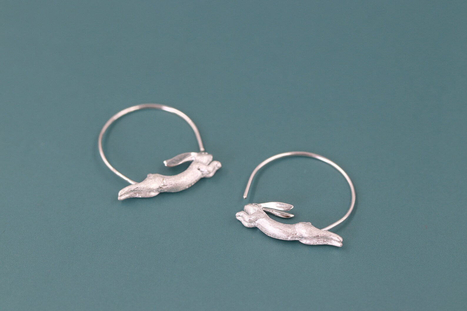 Running Rabbit Charm Earrings-sterling Silver Ribbit Hoop - Etsy