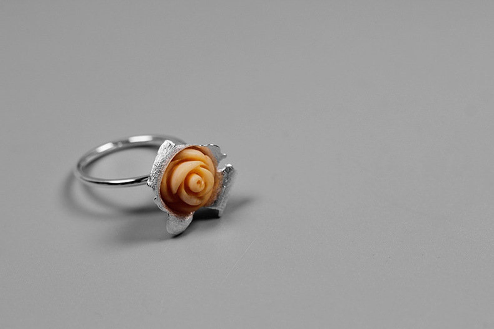 Yellow Rose Ring-Sterling Silver Carved Flower Open Ring-10mm | Etsy
