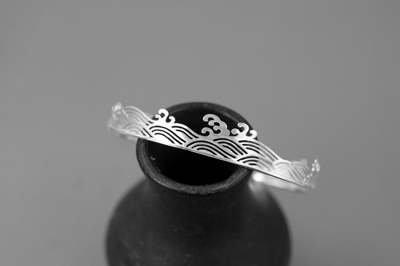 Surfing Wave Bangle-sterling Silver Water Wave Pattern Bangle-cutout ...