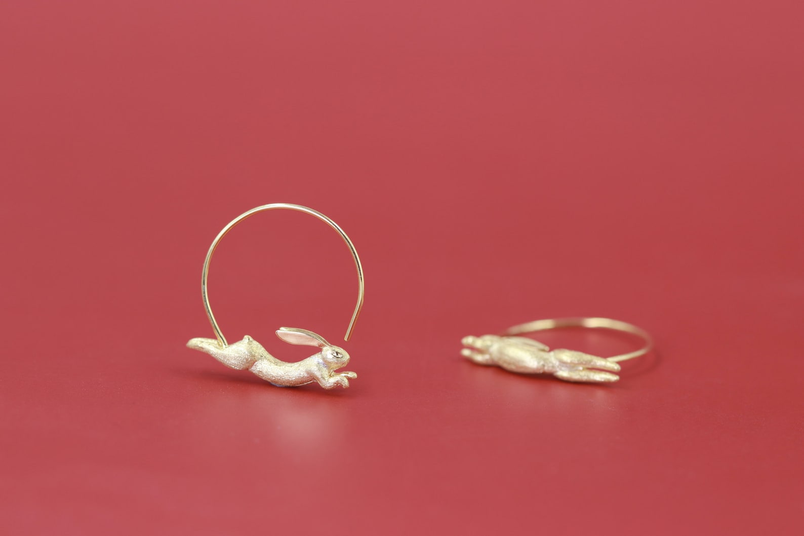 Running Rabbit Charm Earrings-sterling Silver Ribbit Hoop Earring-long ...