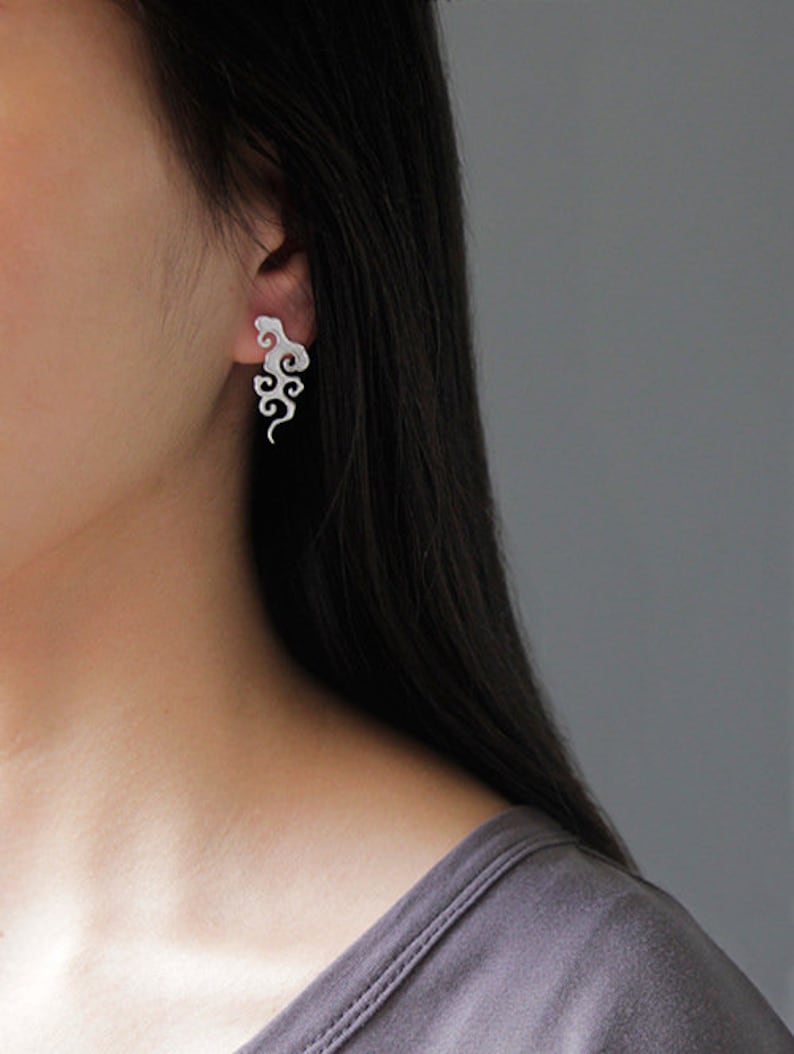 Wind Cloud Charm Earring-sterling Silver Cloud Stud Earring-wild Cloud ...