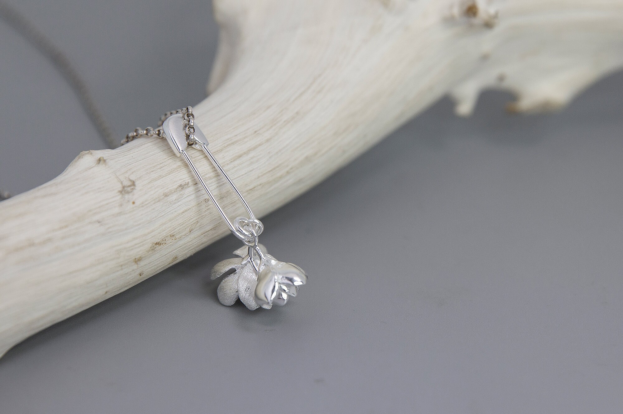 Jasmine Flower Charm Necklace-sterling Silver Safety Pin - Etsy