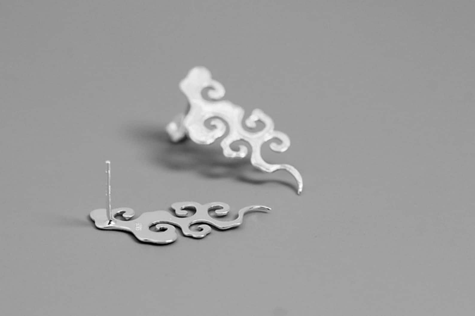 Wind Cloud Charm Earring-sterling Silver Cloud Stud Earring-wild Cloud ...