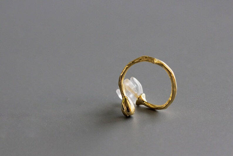 Crystal Flower Bud Ring-sterling Silver Stamen Flower Twig - Etsy