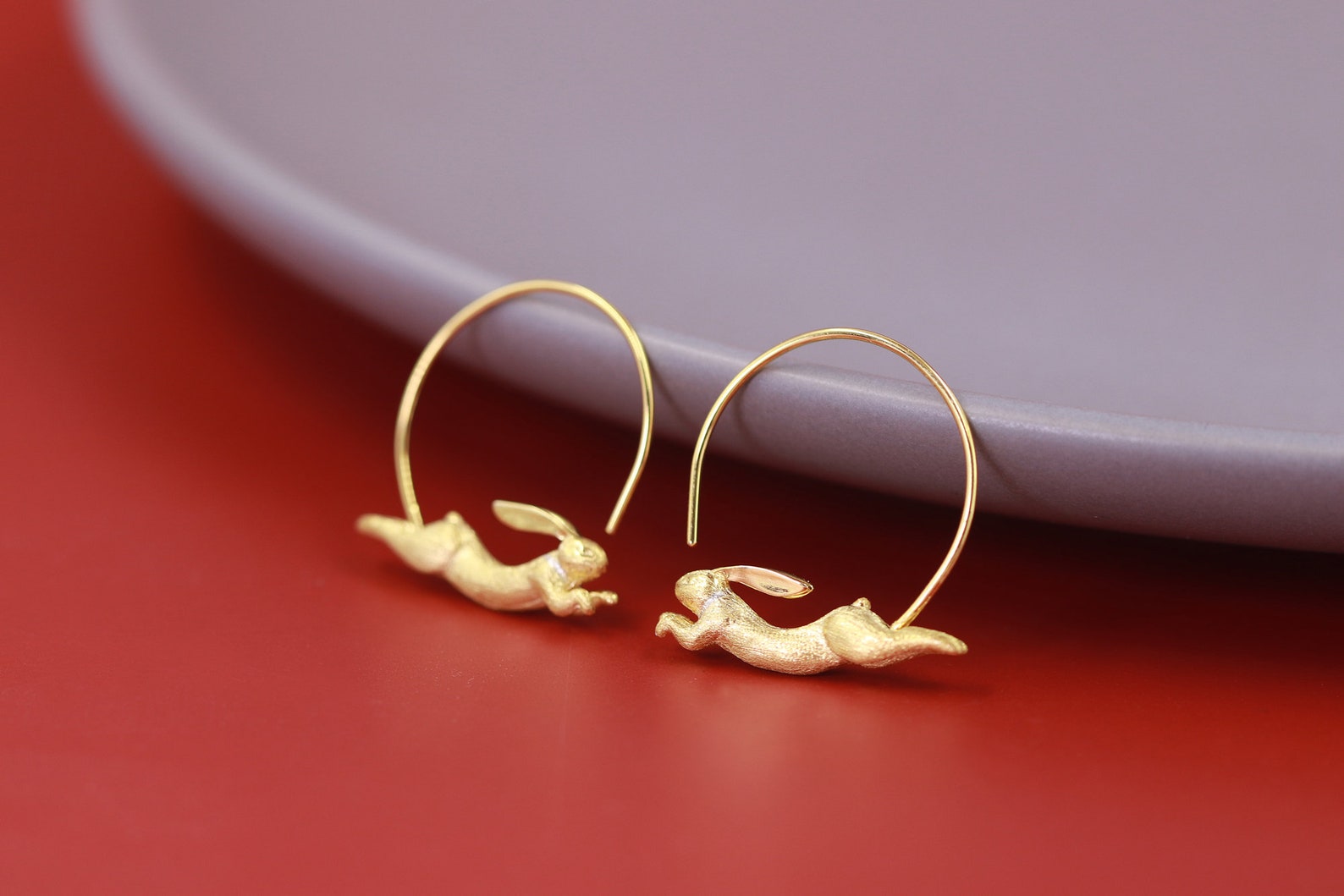 Running Rabbit Charm Earrings-sterling Silver Ribbit Hoop Earring-long ...