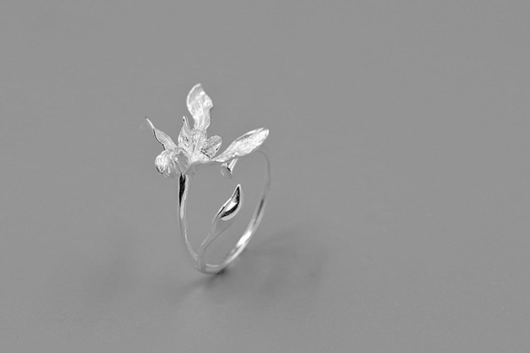 Bloom Orchid Ring-sterling Silver Orchid Adjustable Statement Ring-real ...