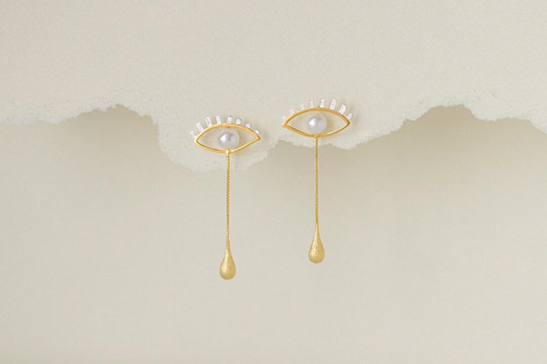 Crying Eyes Earrings-sterling Silver Eyelashes Teardrop Earrings ...