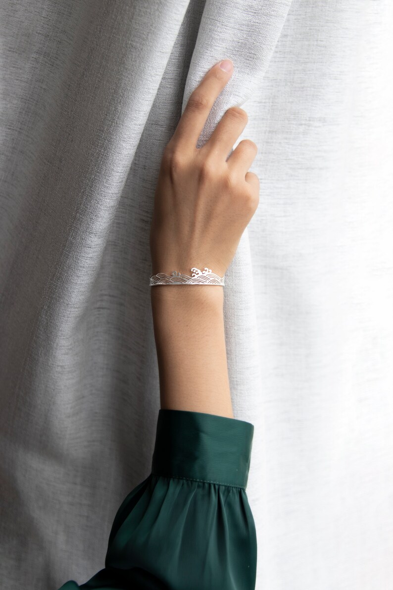 Surfing Wave Bangle-sterling Silver Water Wave Pattern Bangle-cutout ...