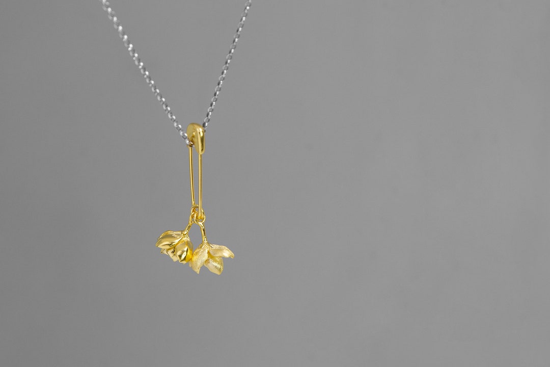 Jasmine Flower Charm Necklace-sterling Silver Safety Pin Blossom Flower ...